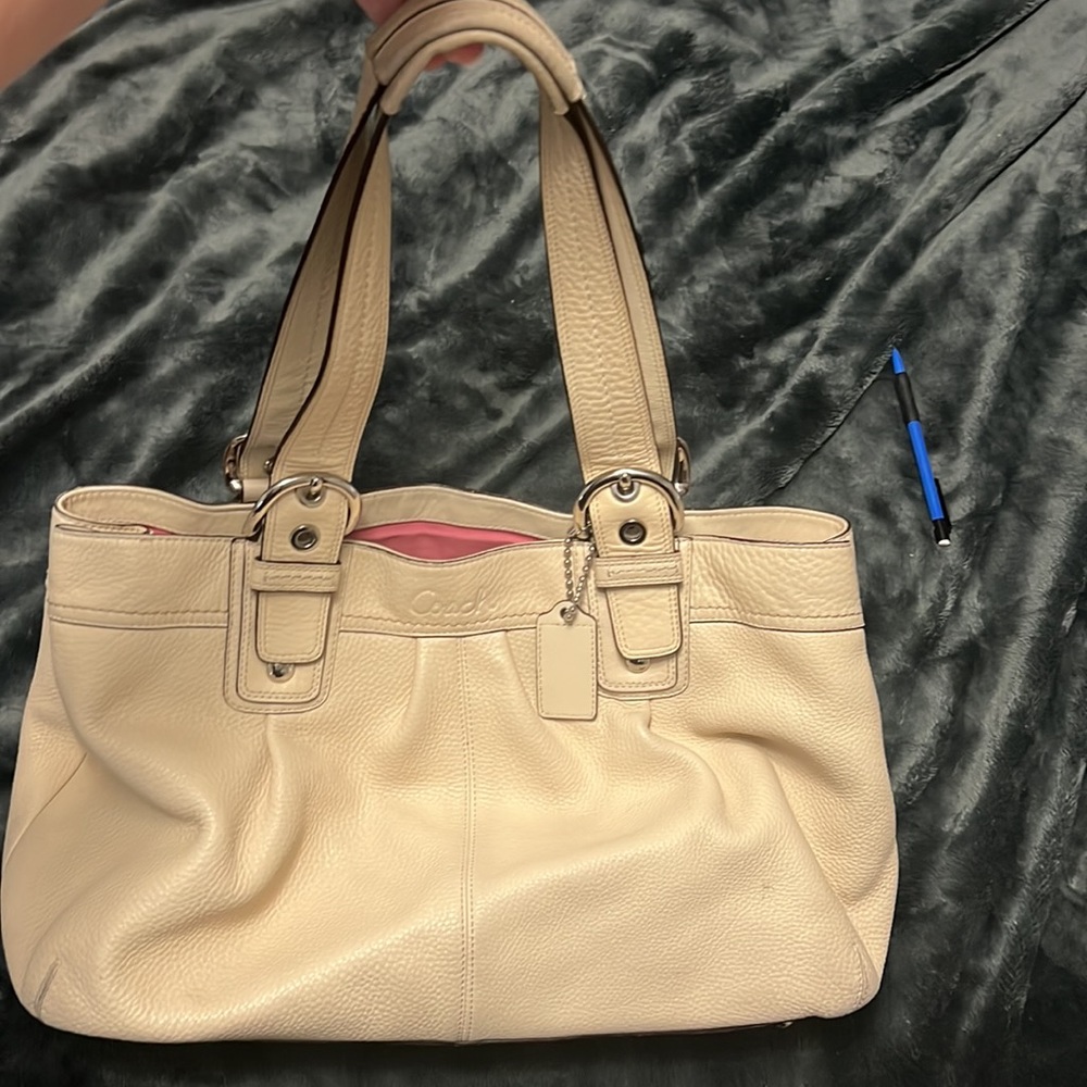 Coach Large Leather Tote In Cream Color With Adjustab… - Gem